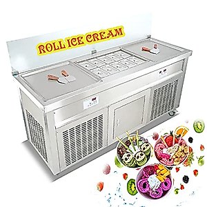 Kolice ETL commercial double square pans fried ice cream machine, frozen yogurt cubes making machine, roll ice cream machine with 10 pcs of refrigerated buckets, 21x21 inches big pan. Auto defrost