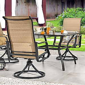 PatioFestival Patio Dining Set 5 Pieces Metal Outdoor Furniture Sets Outside Square Table Swivel Rocker Chairs with All Weather Frame (Beige)
