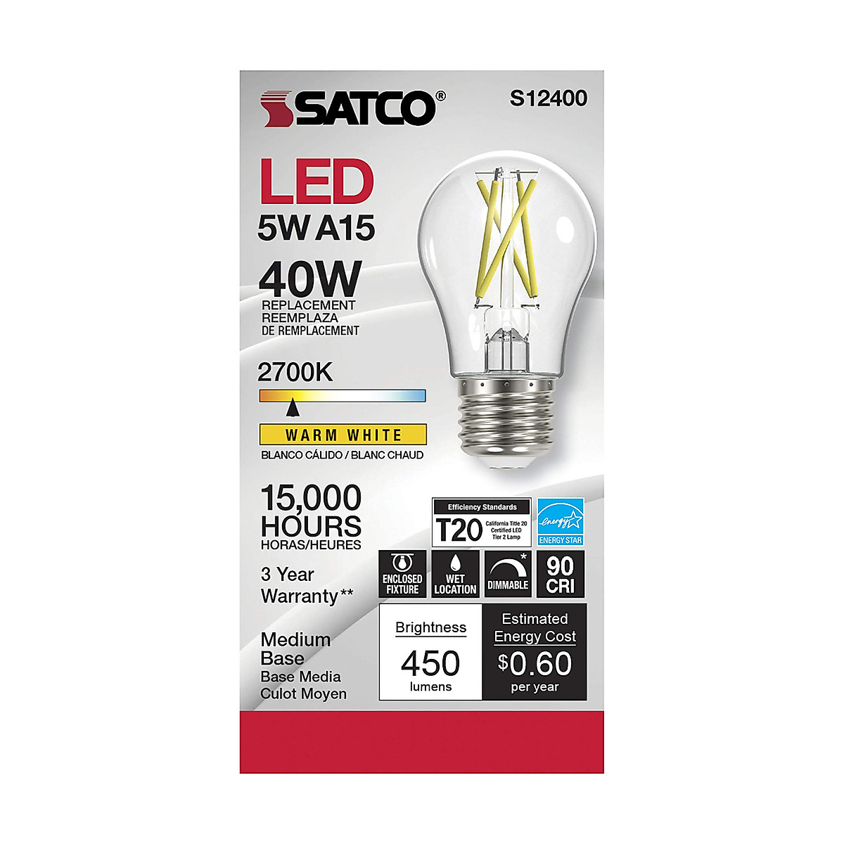 Satco (6 Pack) Vintage Edison Dimmable Led Filament Bulb, S12400, High Lumens, 5 Watt, A15; Clear; Medium Base; 2700K; 90 CRI; 120 Volt for use at Residential, Hospitality, Display and Commercial