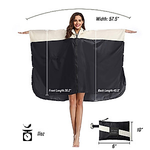 SaphiRose Unisex Rain Poncho Hooded Waterproof Raincoat for Adults Women (Black-White)