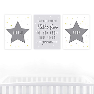 Andaz Press Unframed Baby Kids Room Nursery Wall Art, 8.5x11-inch, Twinkle Twinkle Little Star Do You Know How Loved You Are, Black and White Modern Scandinavian, 3-Pack, Baptism Christening Gift Idea