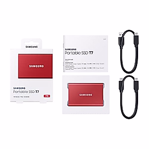 SAMSUNG T7 Portable SSD, 1TB External Solid State Drive, Speeds Up to 1,050MB/s, USB 3.2 Gen 2, Reliable Storage for Gaming, Students, Professionals, MU-PC1T0R/AM, Red