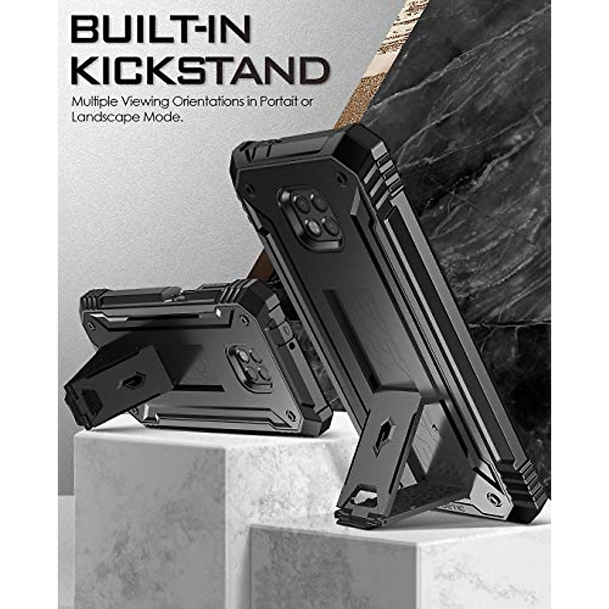 Poetic Revolution Series Case for Moto G Power (2021), Full-Body Rugged Dual-Layer Shockproof Protective Cover with Kickstand and Built-in-Screen Protector, Black