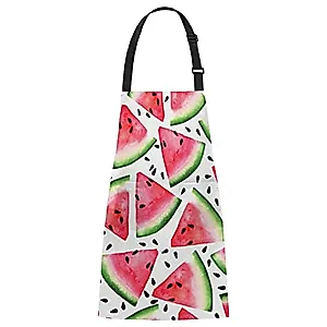 Tavisto Red Pink Watermelon Kitchen Chef Apron with Pockets, Cute Waist Apron with Adjustable Neck for Men Women Suitable for Home Kitchen Cooking Waitress Gardening Grill Bib Apron
