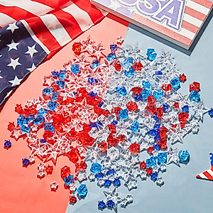 Deekin 240 Pcs Mini Patriotic Acrylic 4th of July Red White Blue Acrylic Beads for Vase Filler Ice Rocks Star Crystals Gems Table Scatter Independence Day Party Wedding Crafts Decoration Display