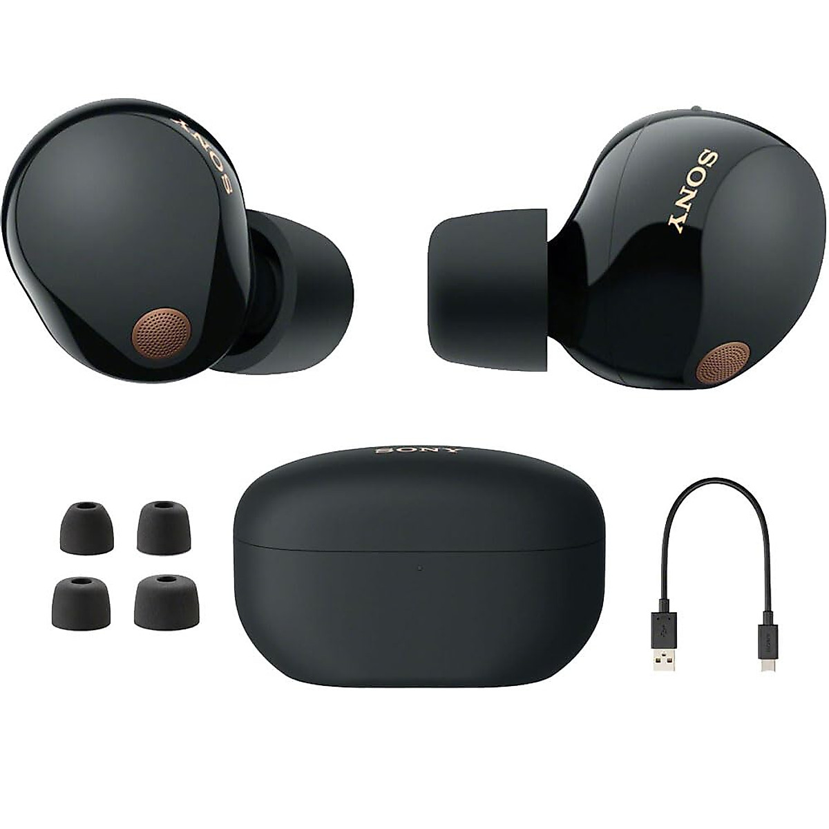 Sony WF-1000XM5 Industry Leading Noise Canceling Truly Wireless Earbuds (Black) Bundle with Silicone Case (Red), Memory Foam Ear Tips, USB-A to USB-C Cable & 1 YR CPS Enhanced Protection Pack