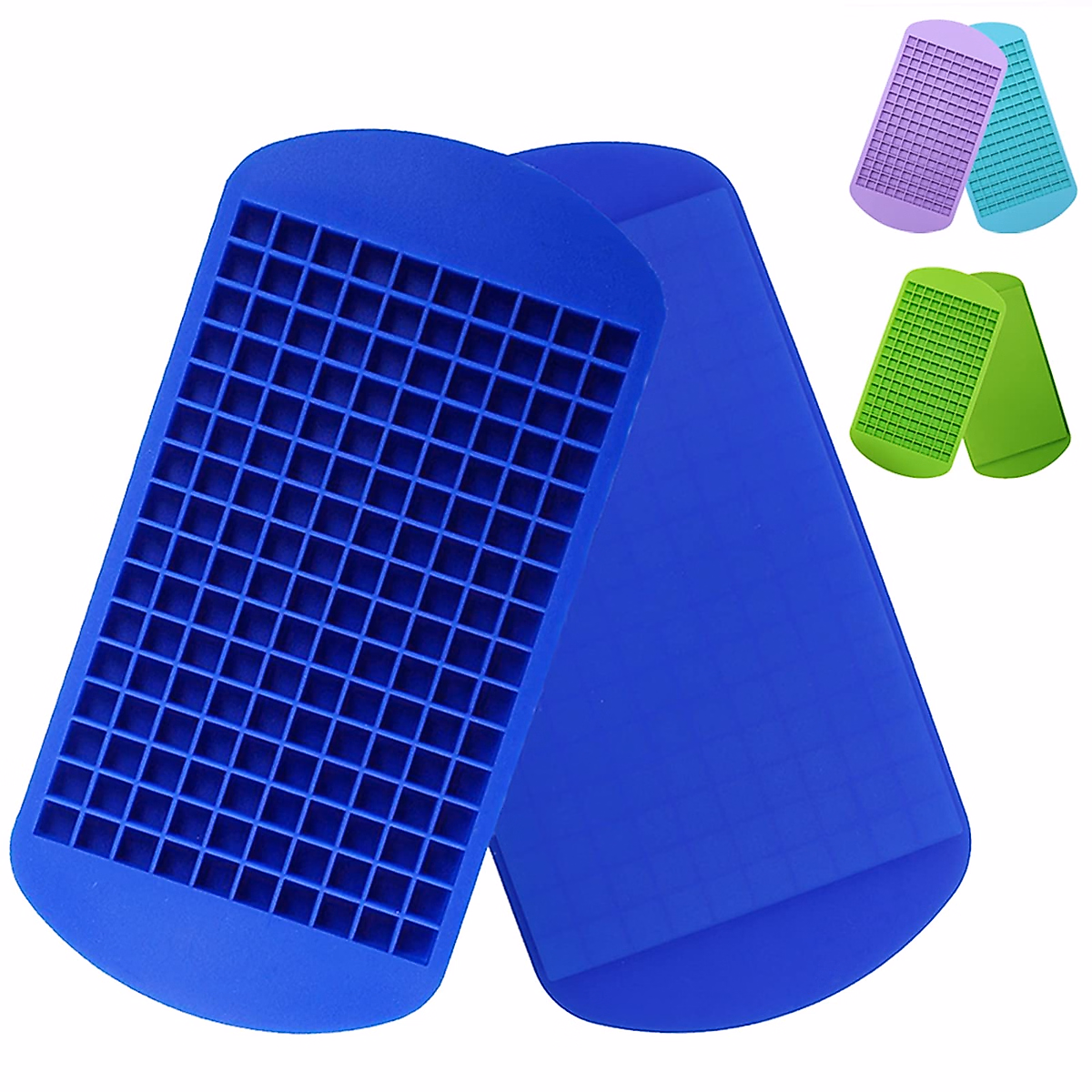 Silicone Mini Ice Cube Trays 2 Pack, 160 Small Ice Cube Molds Easy Release Crushed Ice Cube for Chilling Whiskey Cocktail, BPA Free Flexible Stackable and Durable Soft Mold Storage Containers