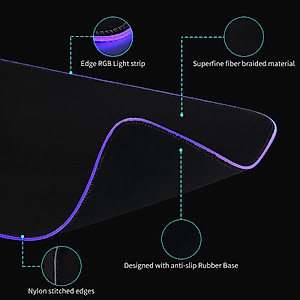 RGB Large Gaming Mouse Pad with 4Port USB Hub and 13Lighting Modes, Computer Keyboard Mouse Pad, Oversize Anti-Slip Rubber Base Mouse Mat for Computer PC Games (31.5 x 11.81 in Black,0.15in Thick)