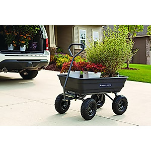Gorilla Carts GOR4PS Poly Garden Dump Cart with Steel Frame and 10-in. Pneumatic Tires, 600-Pound Capacity, Black