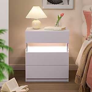 i-aplus Night Stand Set 2 LED Night Stand for Bedroom Modern LED Bedside Table with 3 Drawers End Side Table