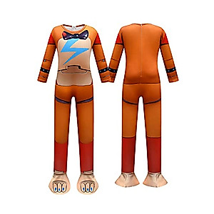 Kids Bear Costume Halloween Security Music Game Bear Costume 5 Night Character Bear Cosplay Outfit Scary Music Five Night's Game Fancy Jumpsuits Funny Dress Party Role Play Costume with Mask Gloves