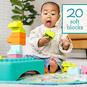 Infantino Super Soft 1st Building Blocks Activity Station, Easy-to-Hold for Babies & Toddlers, BPA-Free, Multi-Colored, 22-Piece Set with Storage Box and Mat
