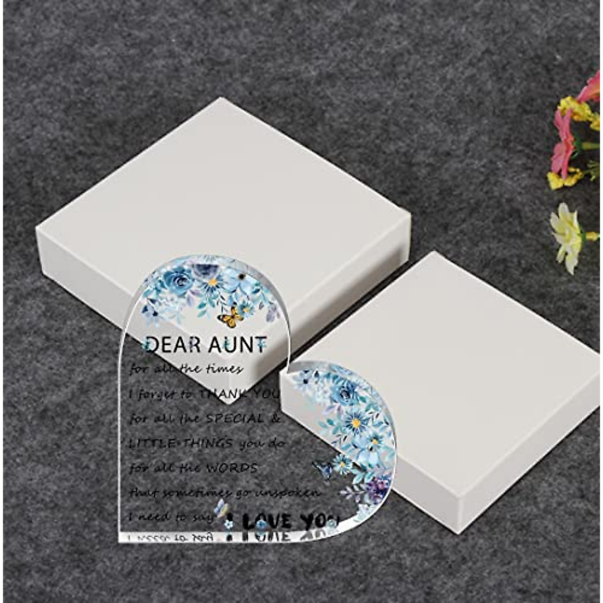 Aunt Birthday Gifts from Niece Nephew, Clear Acrylic Heart Plaque Gifts for Aunt, Thanksgiving, Christmas Gifts for Aunt