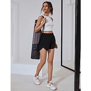 BMJL Women's Running Shorts Elastic High Waisted Shorts Pocket Sporty Workout Shorts Quick Dry Athletic Shorts Pants(M,Black)