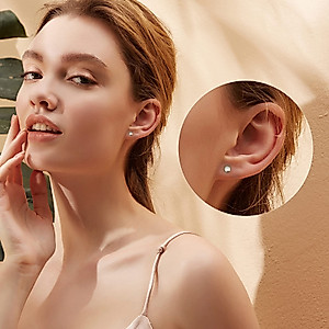 Carleen 14K Solid White Gold Earrings Dainty 4mm Tiny Statement Dot Solitaire Round Earrings Delicate Fine Jewelry Stud Earrings for Women