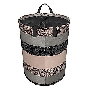 Blush Glitter Glam Stripes Foldable Laundry Hamper Freestanding Laundry Basket With Lid, Collapsible Large Drawstring Clothes Hamper Storage