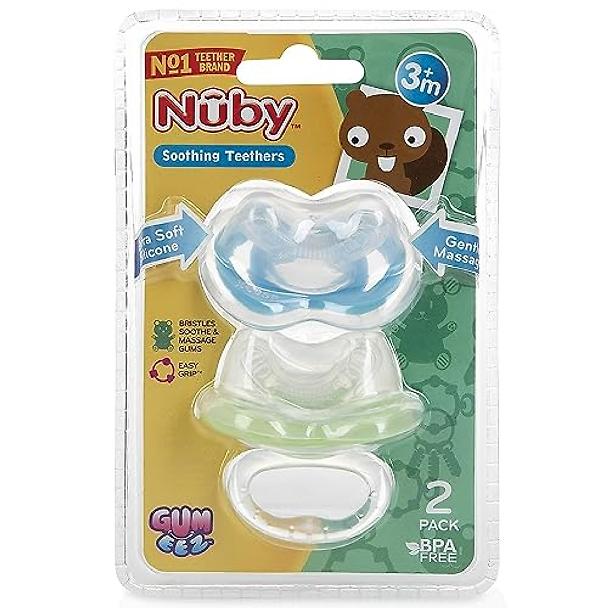 Nuby 2-Pack Gum-eez Pacifier Teethers, Colors May Vary