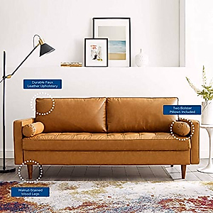 Modway Valour Vegan Leather Tufted Sofa, Tan
