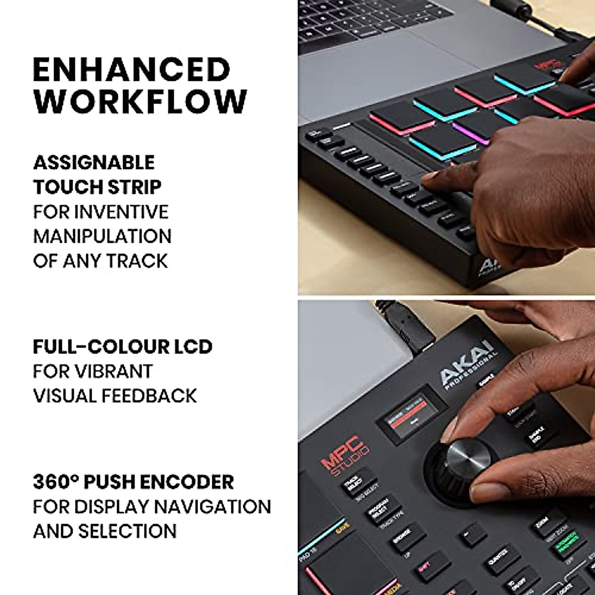 Akai Professional MPC Studio MIDI Controller Beat Maker with 16 Velocity Sensitive RGB Pads, Full MPC 2 Software, assignable Touch Strip & LCD Display