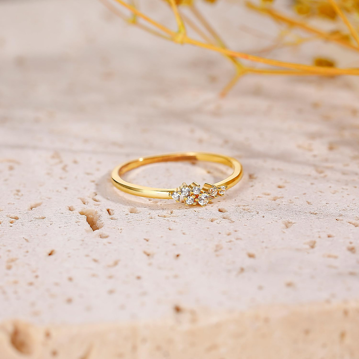 Mameloly 1.5mm 925 Sterling Silver 14K Gold Plated CZ Wedding Bands for Women Dainty Stackable Cubic Zirconia Engagement Rings for Her Size 7