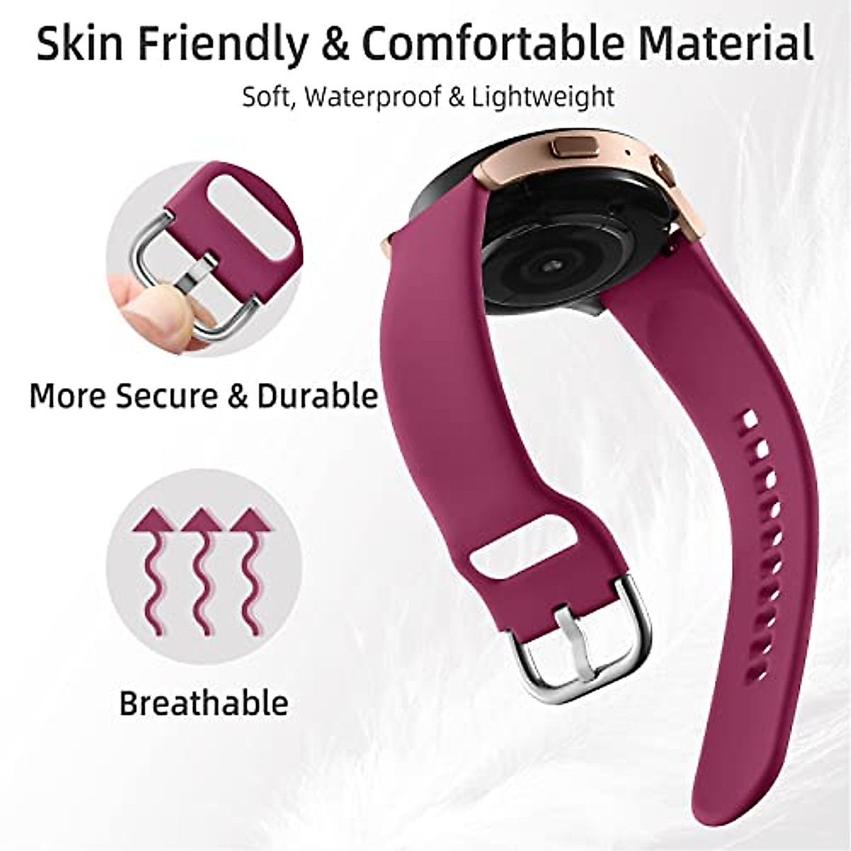 Maledan 15 Pack Band Compatible with Samsung Galaxy Watch 5 Band/Galaxy Watch 4 Band/Galaxy Watch 6 Band, Galaxy Watch 5 Pro/Galaxy Watch 3/Active 2, 20mm Soft Silicone Sports Strap Women Men, Small