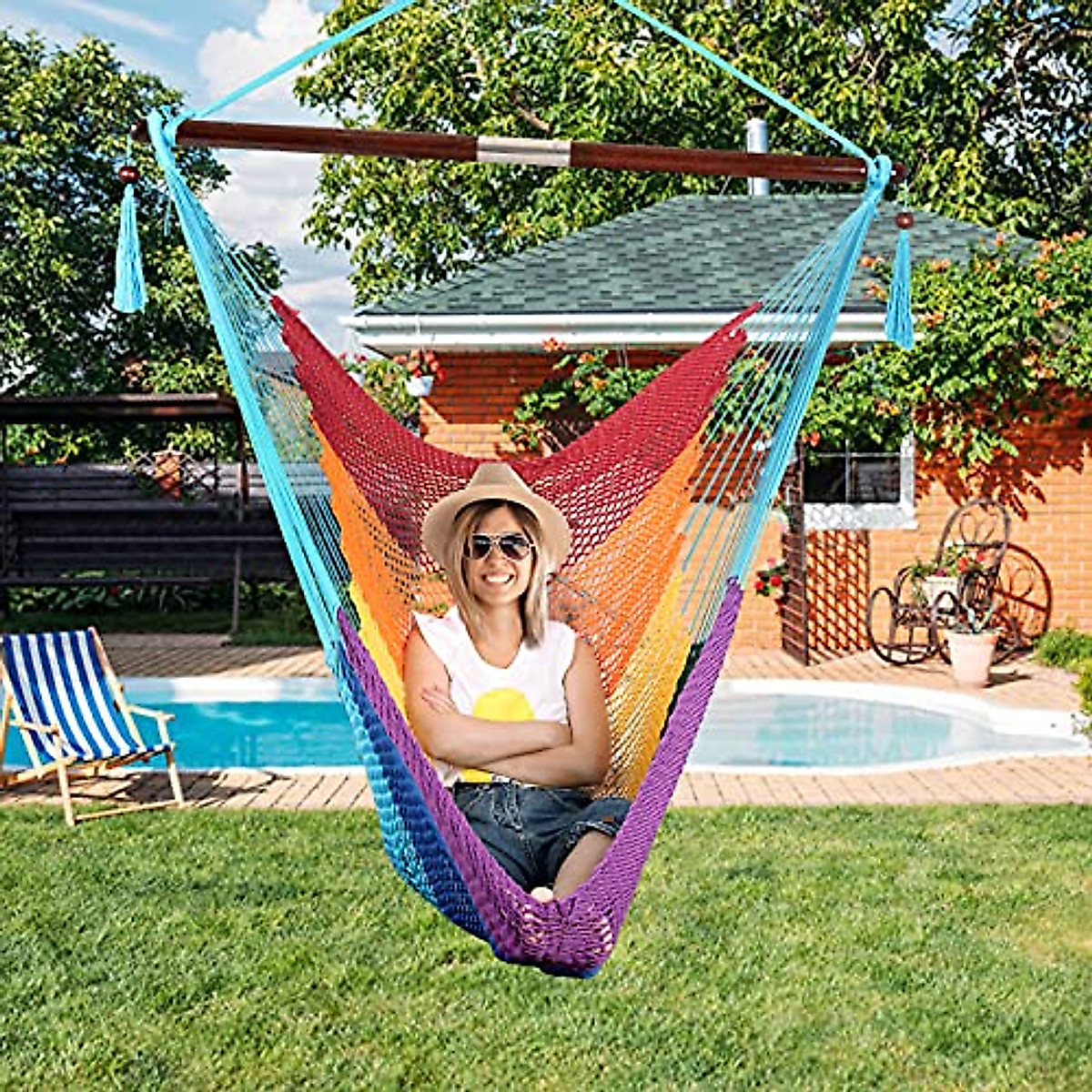 Moonlight Caribbean Hammock Hanging Chair, Durable Polyester Hanging Chair, Indoor/Outdoor Garden & Living Room