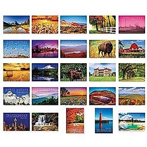 AMERICA THE BEAUTIFUL postcard set. 50 modern post cards variety pack. These postcards depict all fifty states of the United States of America. Made in USA.