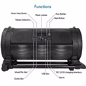 Pyle Portable Bluetooth Boombox Stereo System - 600 W Digital Outdoor Wireless Loud Speaker w/LED Lights, FM Radio, MP3 Player, USB, Wheels, w/ Karaoke Microphone, Remote Control - PBMSPG198, Black