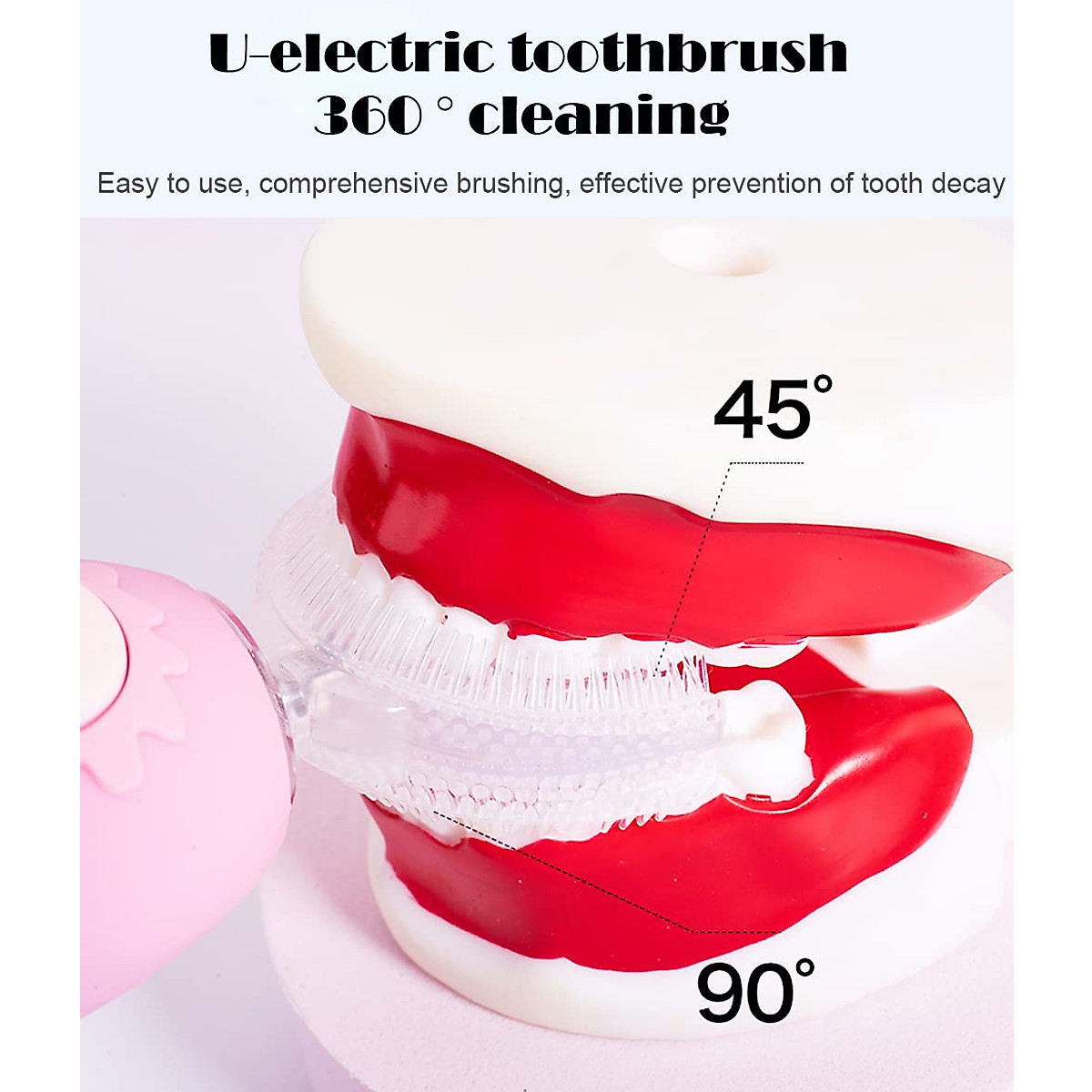 NC Kids Automatic Toothbrush with Blue Lights,U Shaped Design,USB Charging with Water Cup,IPX7 Waterproof,45s Cleans All Teeth,Pink