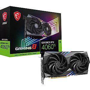 MSI GeForce RTX 4060 Ti Gaming X 8G Graphics Card - RTX 4060 Ti GPU, 8GB GDDR6 (18Gbps/128-bit), PCIe 4.0 - Twin FROZR 9 (2 x TORX Fan 5.0), RGB - HDMI 2.1, DisplayPort 1.4a