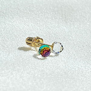 14K REAL Gold CZ Rainbow Crystal Disco Ball Stud Earrings for Women with Screw Backs