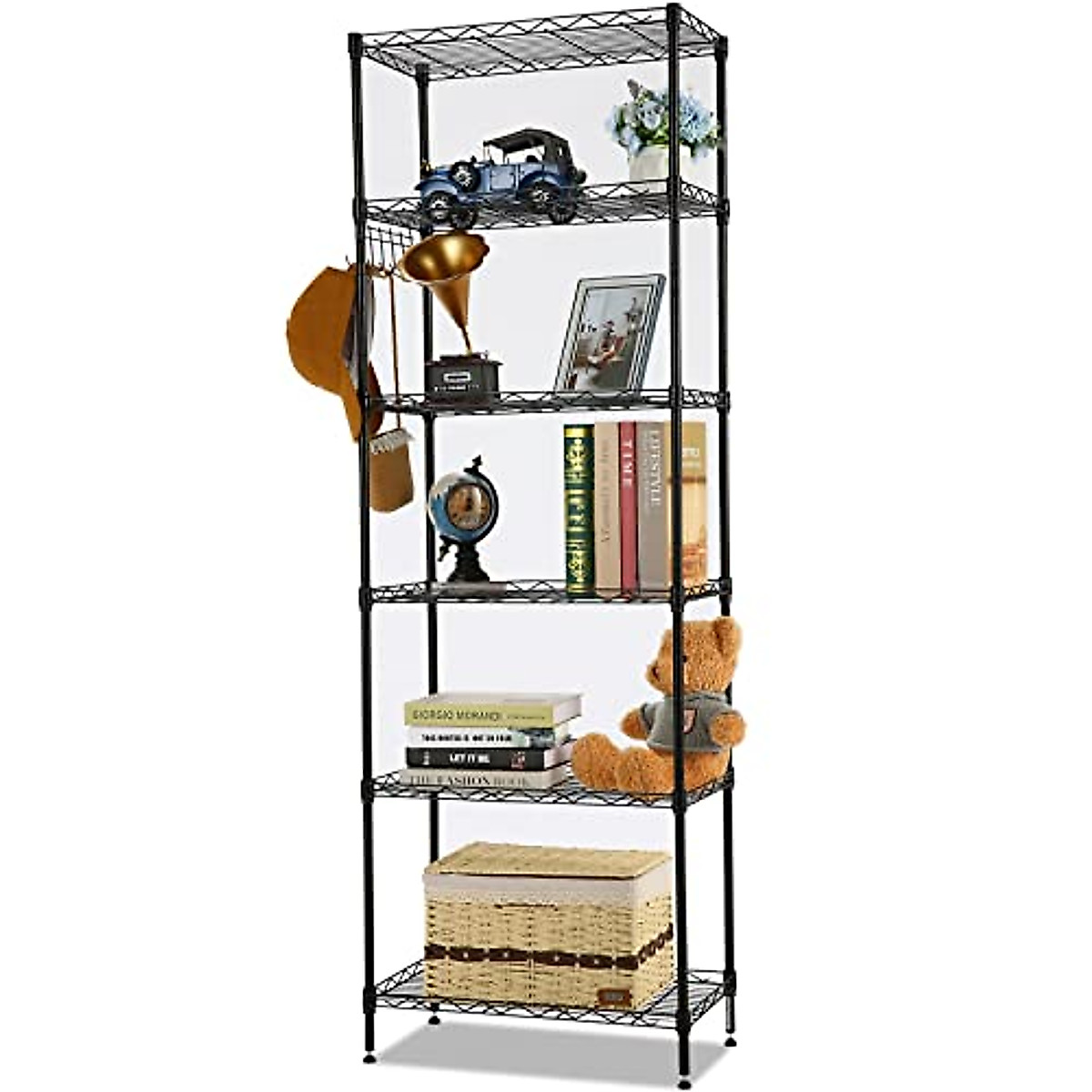 BATHWA 6 Shelf Adjustable Wire Shelving Units, Heavy Duty Metal Storage Wire Shelf with Leveling Feet, Utility Steel Shelves for Garage, Kitchen, Living Room, Bathroom,
