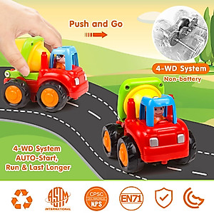 Yiosion Push and Go Friction Powered Cars Construction Vehicles Toy Set Tractor Bulldozer Mixer Truck Dumper for 1 2 3 Year Old Baby Toddlers Boys Gifts