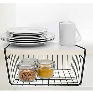 RoomForLife - 2 Pack Under Shelf Organization Baskets - Color Black - Slips on any Shelf/Cabinet - Kitchen Closet Laundry More