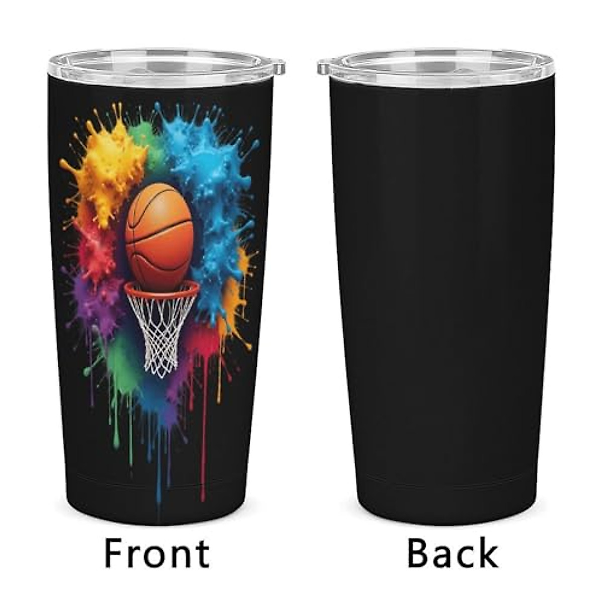 Colorful Basketball Splash 20 OZ Stainless Steel Tumbler Travel Car Coffee Mug with Straw Lid Cleaning Brush Coffee Tumbler Mug for Women Men