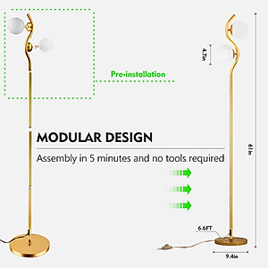 Lightdot 61IN Gold Floor Lamp, Globe Standing Lamp with 2PCS 3000K G9 Bulbs Soft Warm White Eye Care, Mid Century Modern Floor Lamp for Living Room Bedroom Home Decor