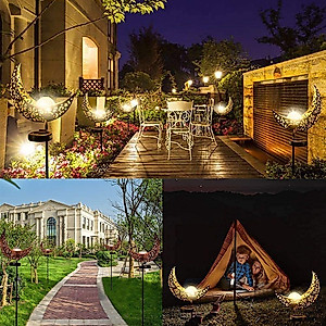 Joyathome Garden Solar Stake Lights Pathway Outdoor Moon Crackle Glass Globe Stake Metal Lights, Waterproof Warm White LED for Lawn, Patio or Courtyard