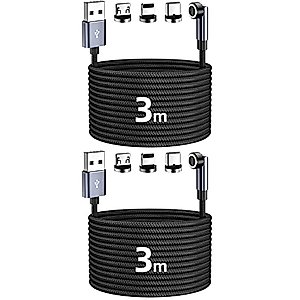 seynli (2-Pack) 10ft 3-in-1Magnetic Charging Cable, 540° Rotatable Magnetic Phone Charger 10' Long Charge Cable Support Fast Charging, 480Mbps Data Sync, Compatible with iPhone, USB C, Micro USB