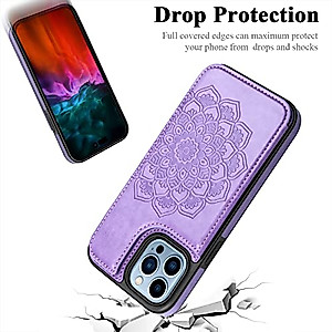 MMHUO for iPhone 14 Pro Max Case with Card Holder, Flower Magnetic Back Flip Case for iPhone 14 Pro Max Wallet Case for Women, Protective Case Phone Case for iPhone 14 Pro Max,Purple