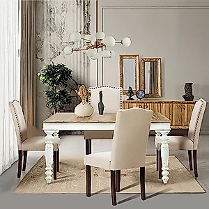 Dining Chairs Set of 2, Kitchen Chairs, Modern Upholstered Fabric Dining Room Chair with Nailhead Back and Wood Legs, Mid-Century Accent Side Chair for Living Room, Bedroom, Kitchen