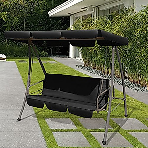 Quekehis Patio Swing Cushion Cover Replacement Waterproof Swing Seat Cover for 3 Seat Outdoor Swing Cushion Protective Cover 59x19x4inch Black