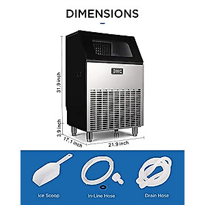 Northair Commercial Ice Maker Machine 200lbs Ice /24H Stainless Steel Free-Standing Ice Maker Machine with LCD Display, Ideal For Restaurant, Bar, Coffee Shop