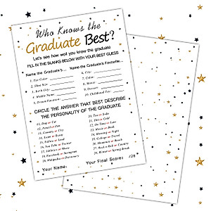 Fibevon Graduation Party Game Cards - Who Knows The Graduate Best (36-Pack)- Graduation Party Collection Grad Celebration Party Supplies for High School/College/Senior School
