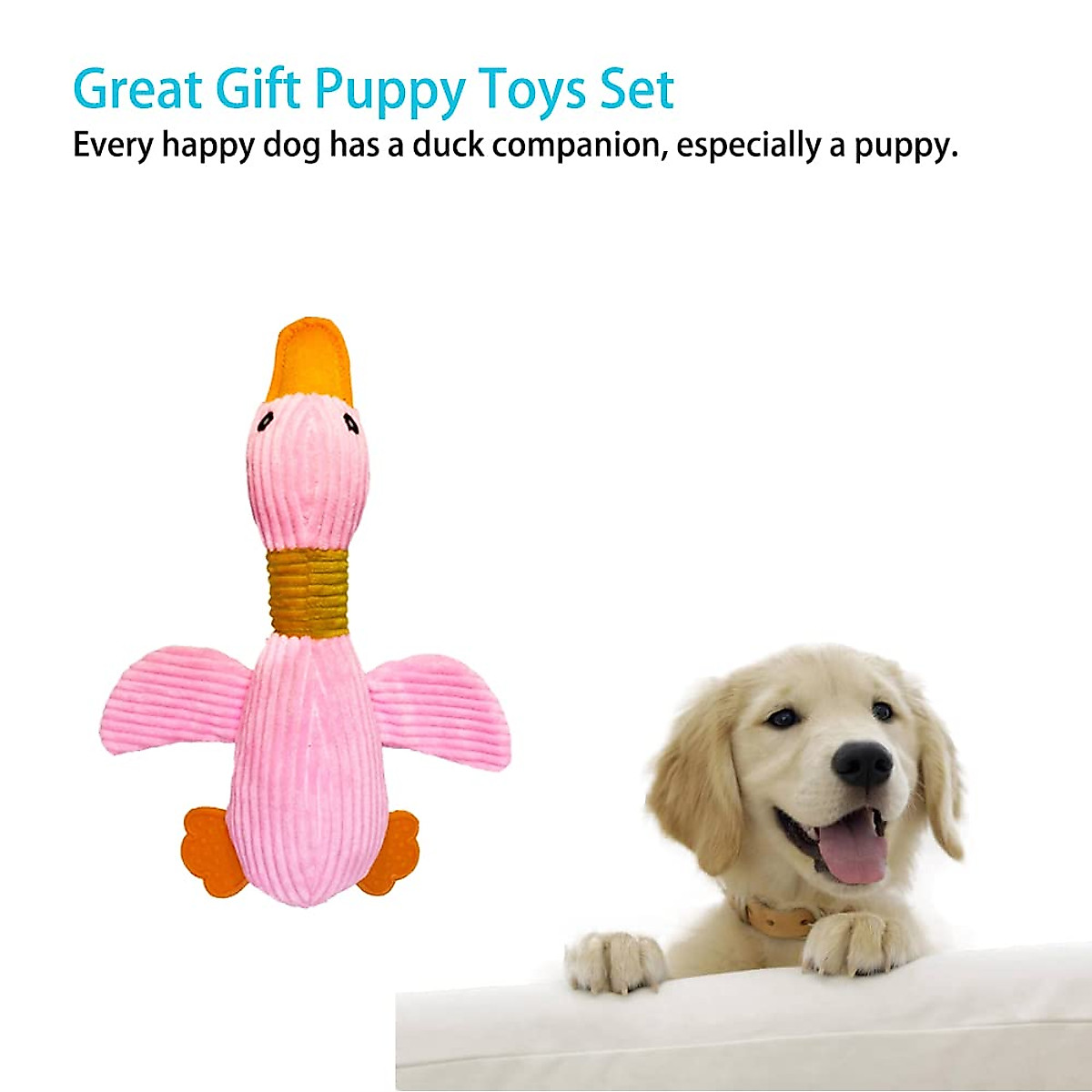 Volacopets Large Goose Puppy Toys, Dog chew Toys Squeaky Crinkle Duck for Small Medium Dog Breeds, Puppy Toys for Small Dogs, Puppy chew Teething Toys, Pink, 4 Pack