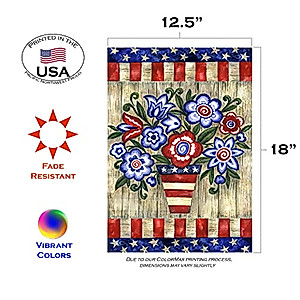 Toland Home Garden 118228 Patriotic Flowers Patriotic Flag 12x18 Inch Double Sided Patriotic Garden Flag for Outdoor House Flower Flag Yard Decoration