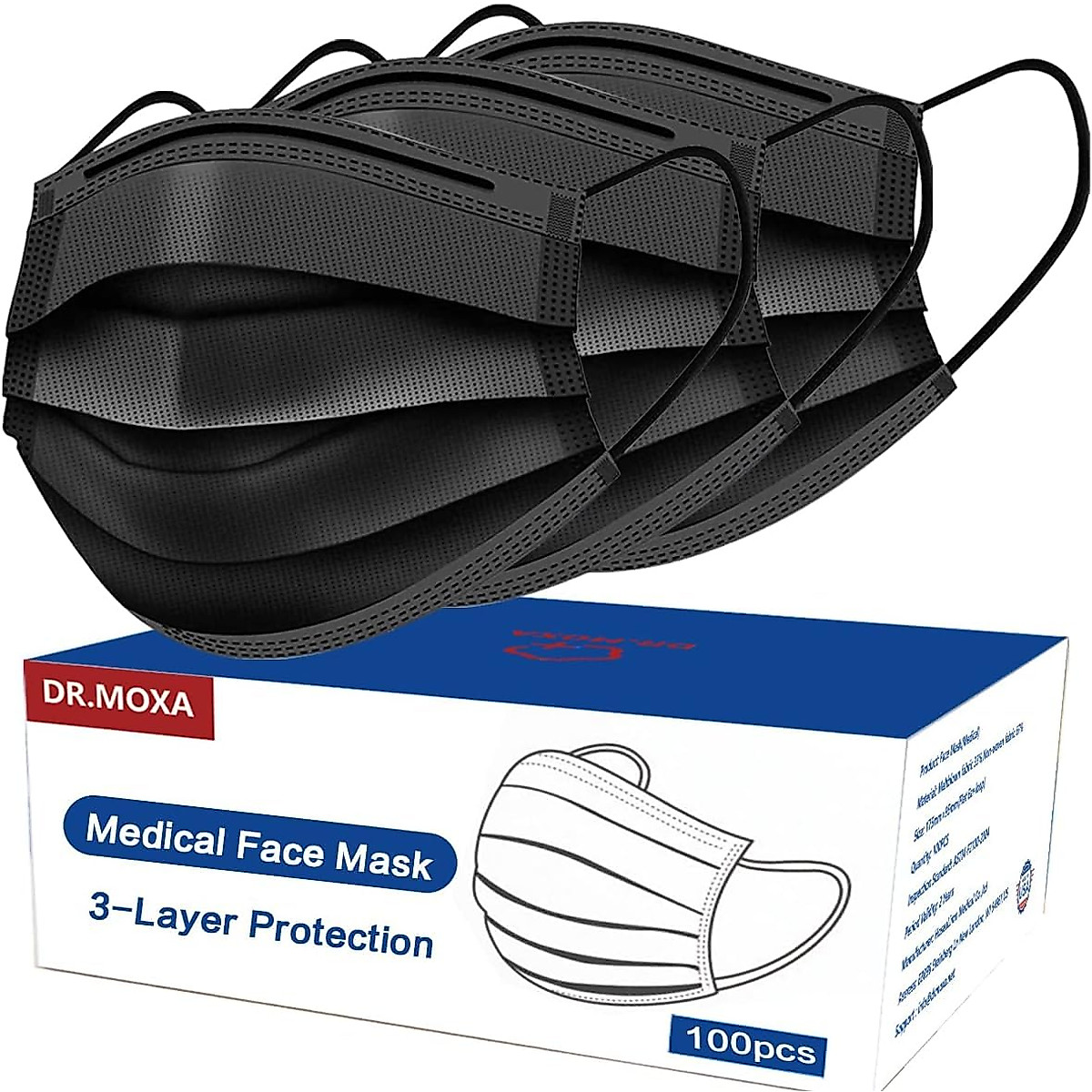 100 Pack Black Disposable Face Masks -3 Layer Medical Masks Disposable for Adults Home Office Outdoor and School
