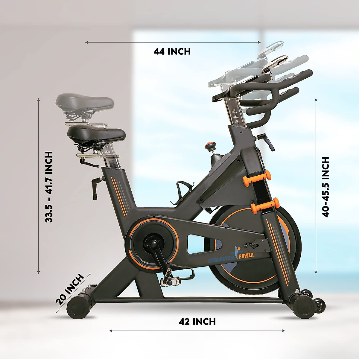 Gymnastics Power Indoor Exercise Bike Heavy-Duty 115 LB Magnetic Resistance, Includes 2X1 lb Dumbbells, Stationary Cycling Bikes for Home Exercise