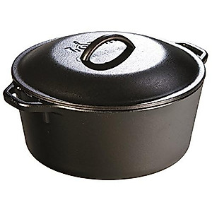 Lodge L8DOLKPLT Cast Iron Dutch Oven with Dual Handles, Pre-Seasoned, 5-Quart,Black