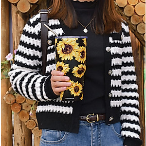CHIUTUUY 30 oz Sunflower Tumbler Double Wall Stainless Steel Vacuum Insulated Travel Coffee Mug with Lid Metal Straws and Brush (30 OZ)