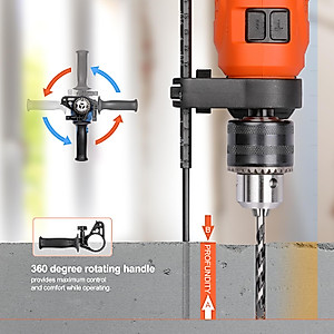 Yunirvana 4.5A Corded Hammer Drill,4.5A Corded Drill Impact Drill 0-3000RPM Electric Drill with 5 Drill Bit Set,Hammer and Drill Functions, 360°Rotating Handle